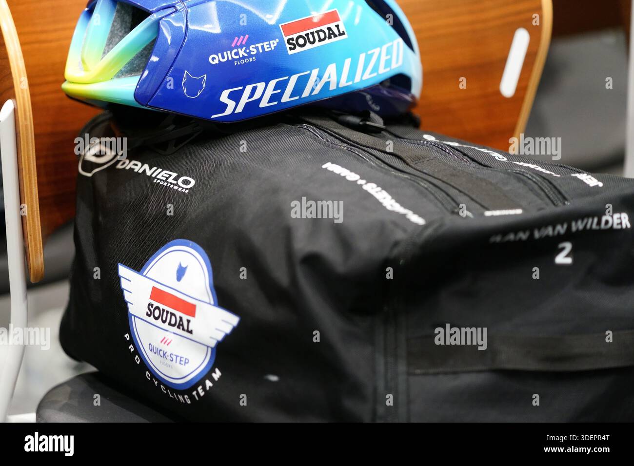 Calpe, Spain. 08th Jan, 2026. A helmet pictured ahead of a training ...