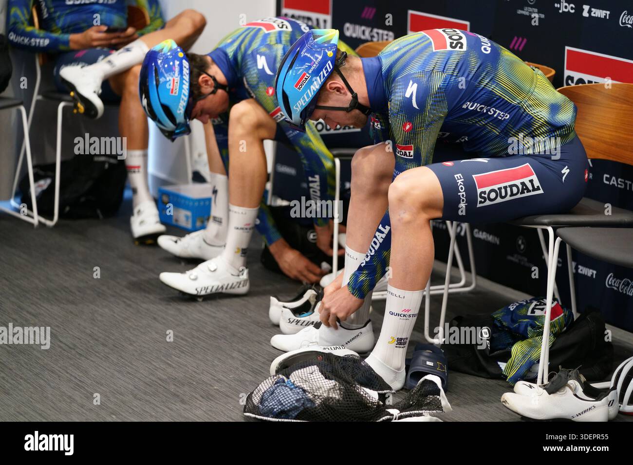 Belgian Laurenz Rex of Soudal Quick-Step pictured ahead of a training ...