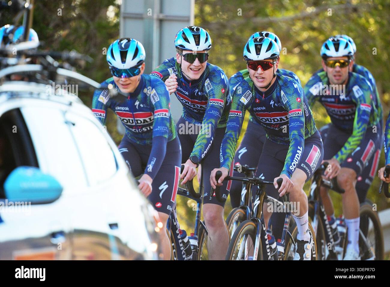 Soudal Quick-Step riders pictured during a training ride of the Soudal ...