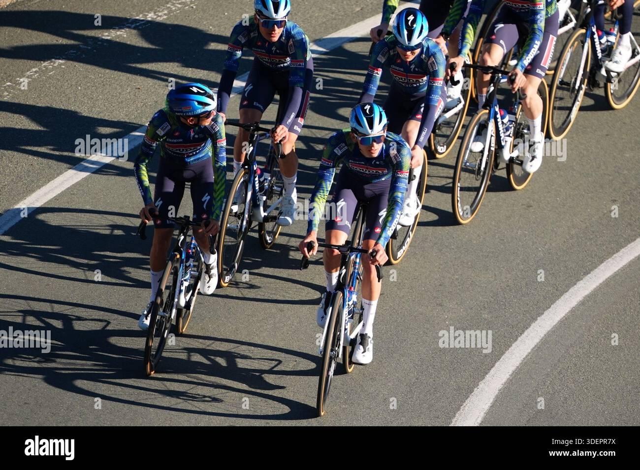 Calpe, Spain. 08th Jan, 2026. Soudal Quick-Step riders pictured during ...