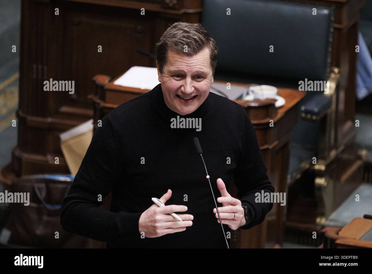 Vooruit's Niels Tas pictured during a plenary session of the Chamber at ...