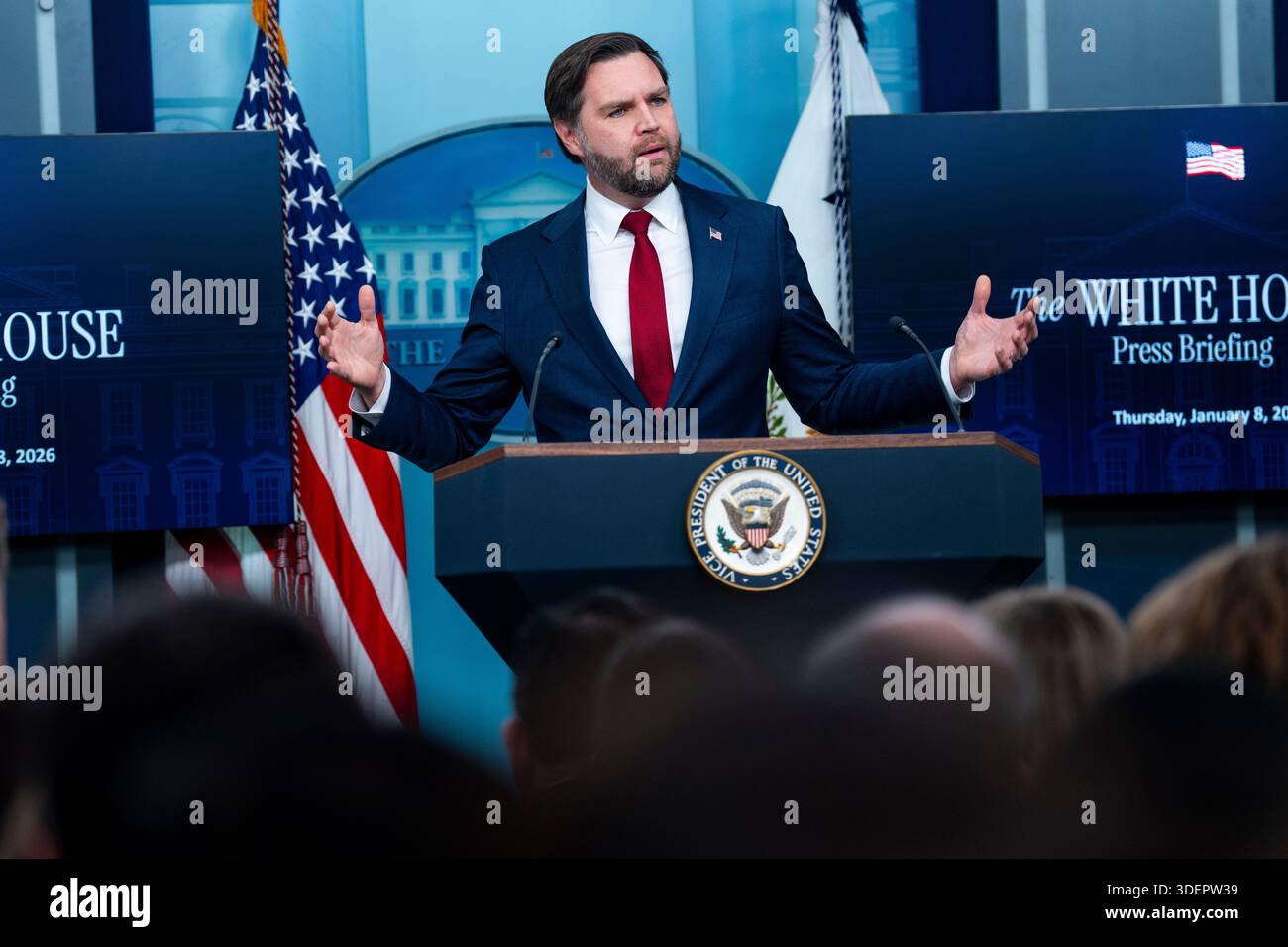 United States Vice President JD Vance speaks during a press briefing in ...