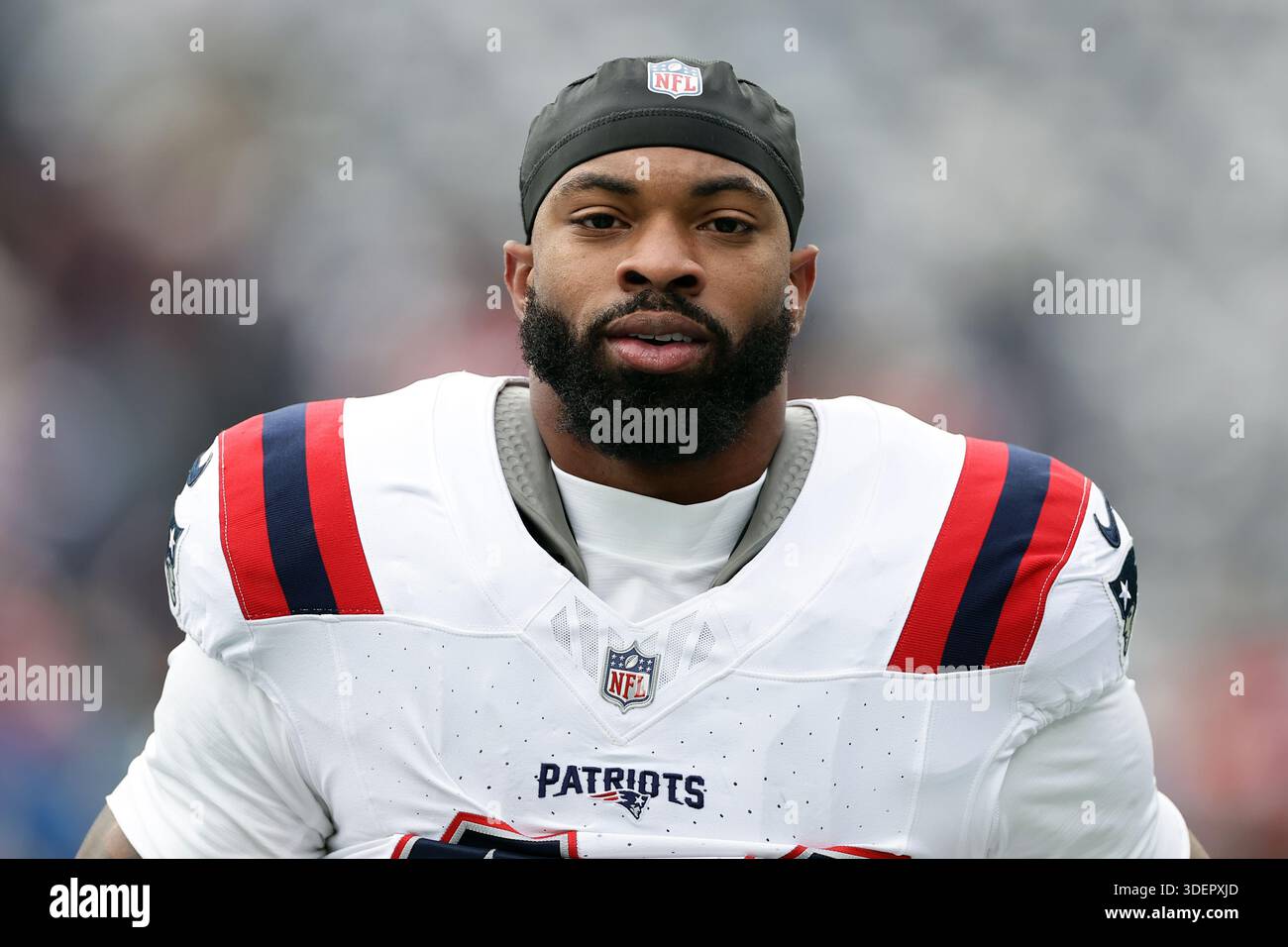 New England Patriots linebacker K'lavon Chaisson (44) reacts before an ...