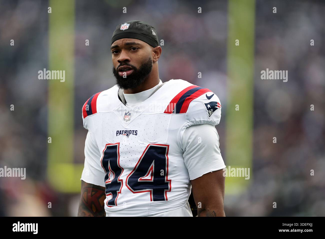 New England Patriots linebacker K'lavon Chaisson (44) reacts before an ...