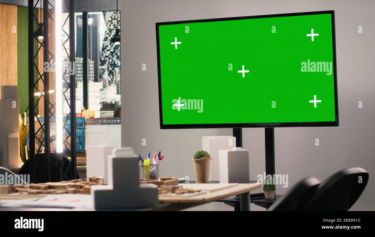 Clean organized real estate office with isolated TV ready for ...