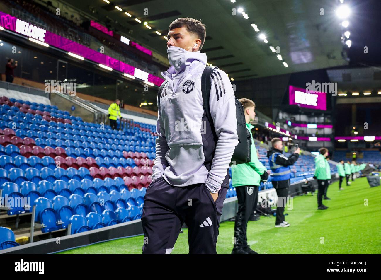 Manchester United midfielder Shea Lacey (61) arrives pitch side during ...