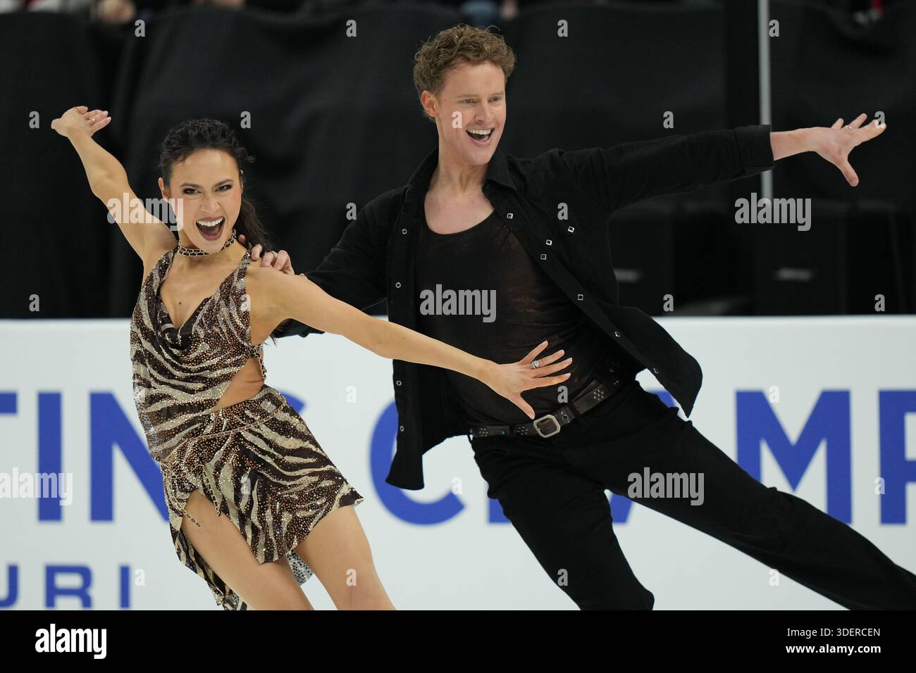Madison Chock and Evan Bates compete during the ice dance competition ...