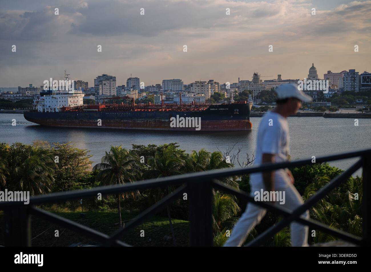 An oil tanker called Marlin Ammolite leaves the bay in Havana, Thursday ...
