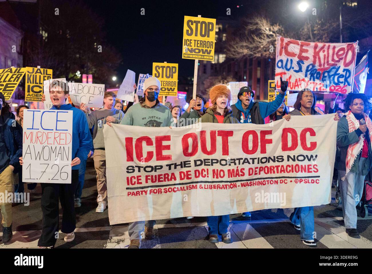 Demonstrators march to the White House in Washington, Thursday, Jan. 8 ...
