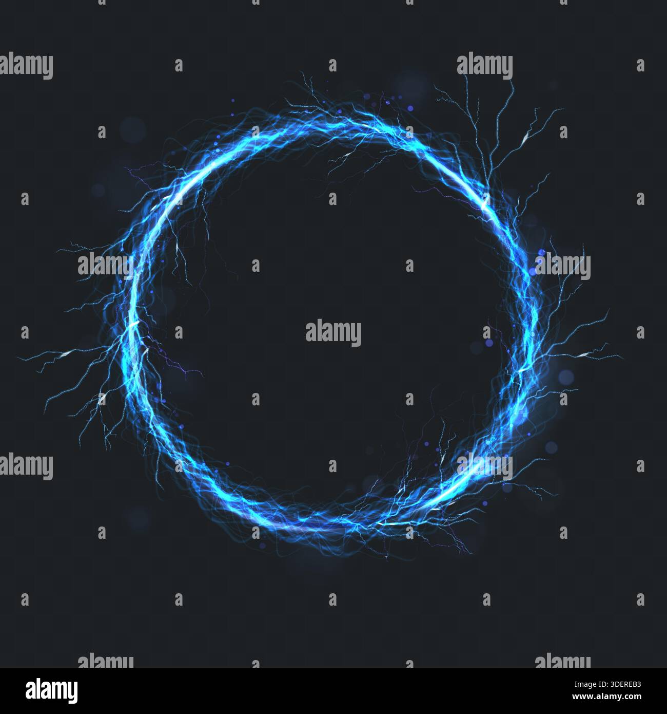 illustration. Thunder and lightning glow halo circle on dark background ...