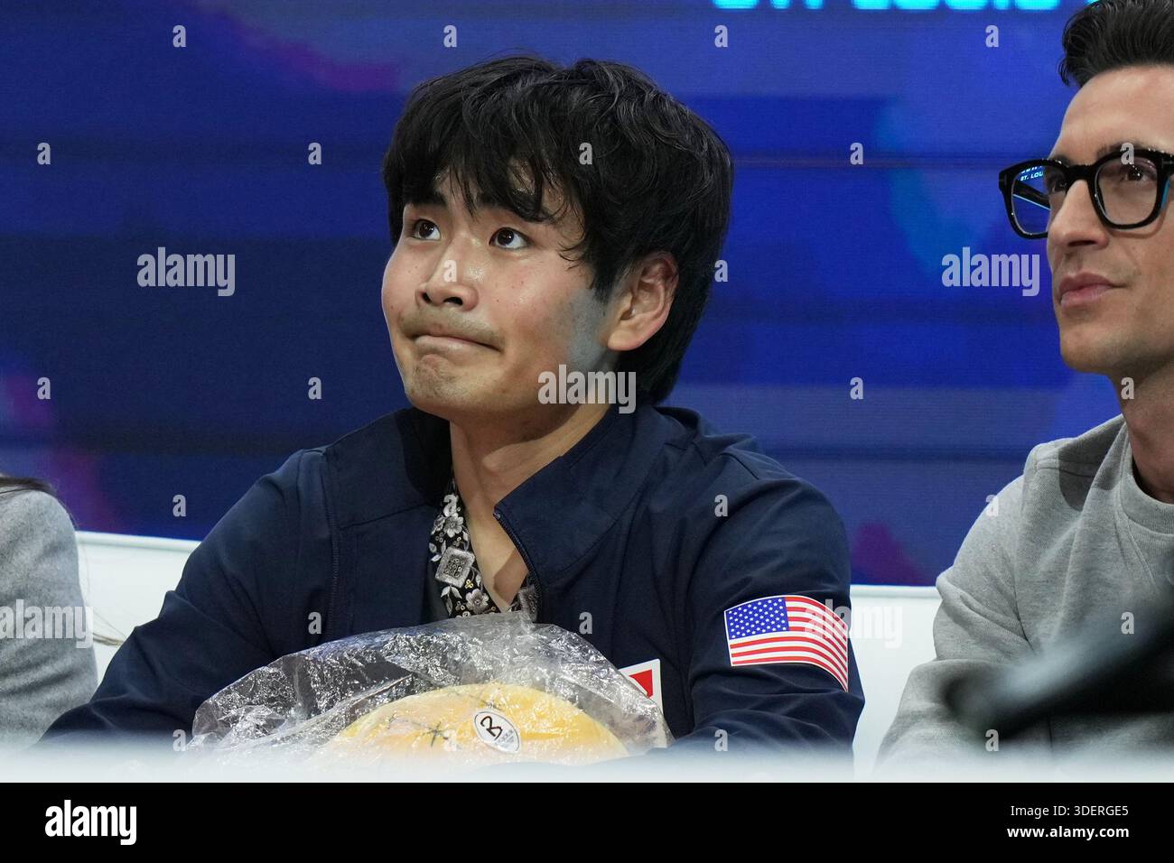 Goku Endo watches his scores during the men's short program at the U.S ...