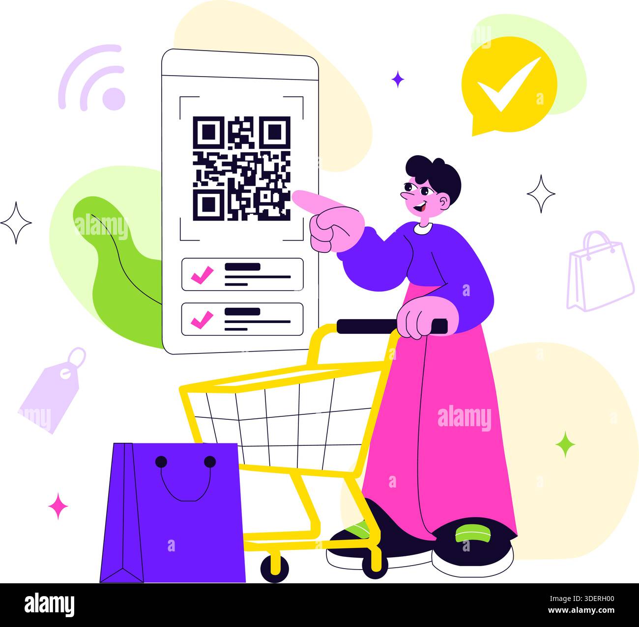 Smart Retail Store Vector Illustration Featuring Modern Digital ...