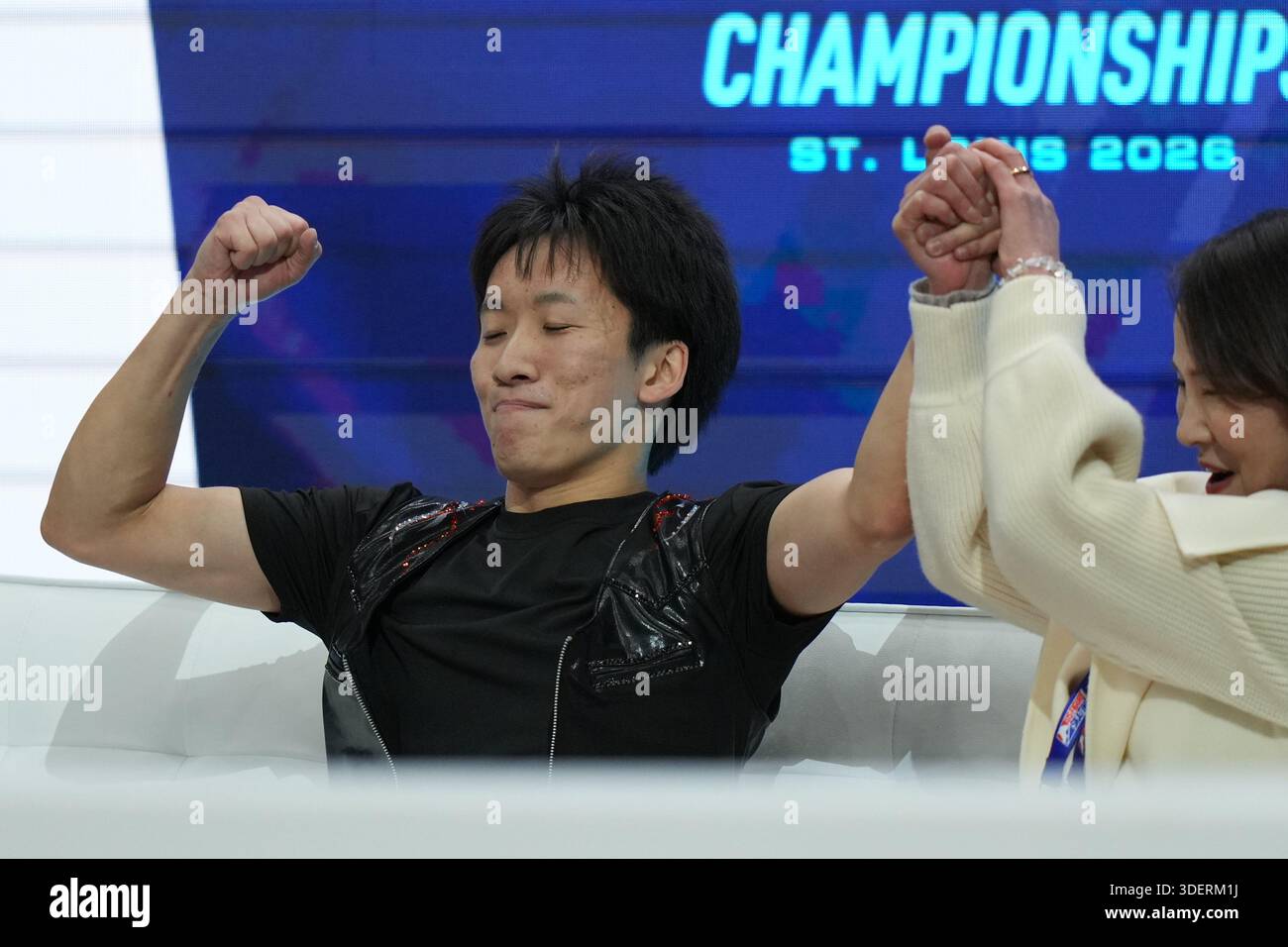 Tomoki Hiwatashi reacts to his scores after competing during the men's ...