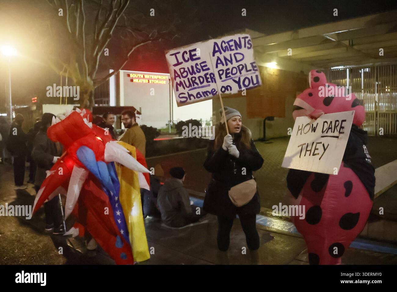 PORTLAND, OR – JANUARY 8, 2026: Protesters gathered outside the ICE ...