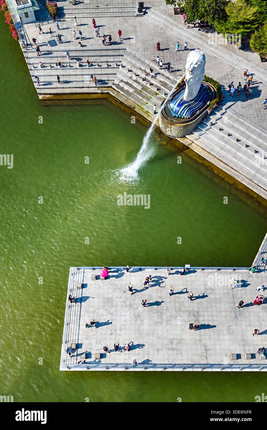 Singapore, Marina Bay, January 4, 2026: Aerial view of Merlion Park in ...