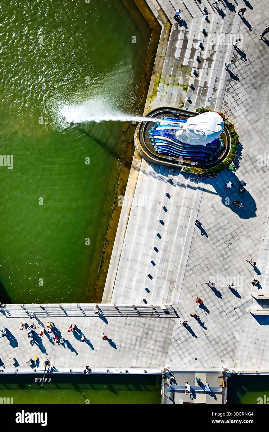 Singapore, Marina Bay, January 4, 2026: Aerial view of Merlion Park in ...