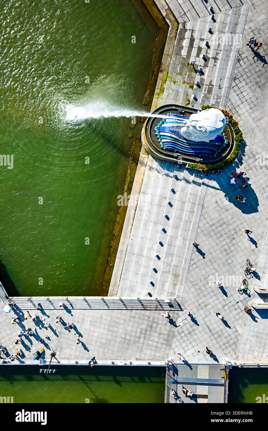 Singapore, Marina Bay, January 4, 2026: Aerial view of Merlion Park in ...