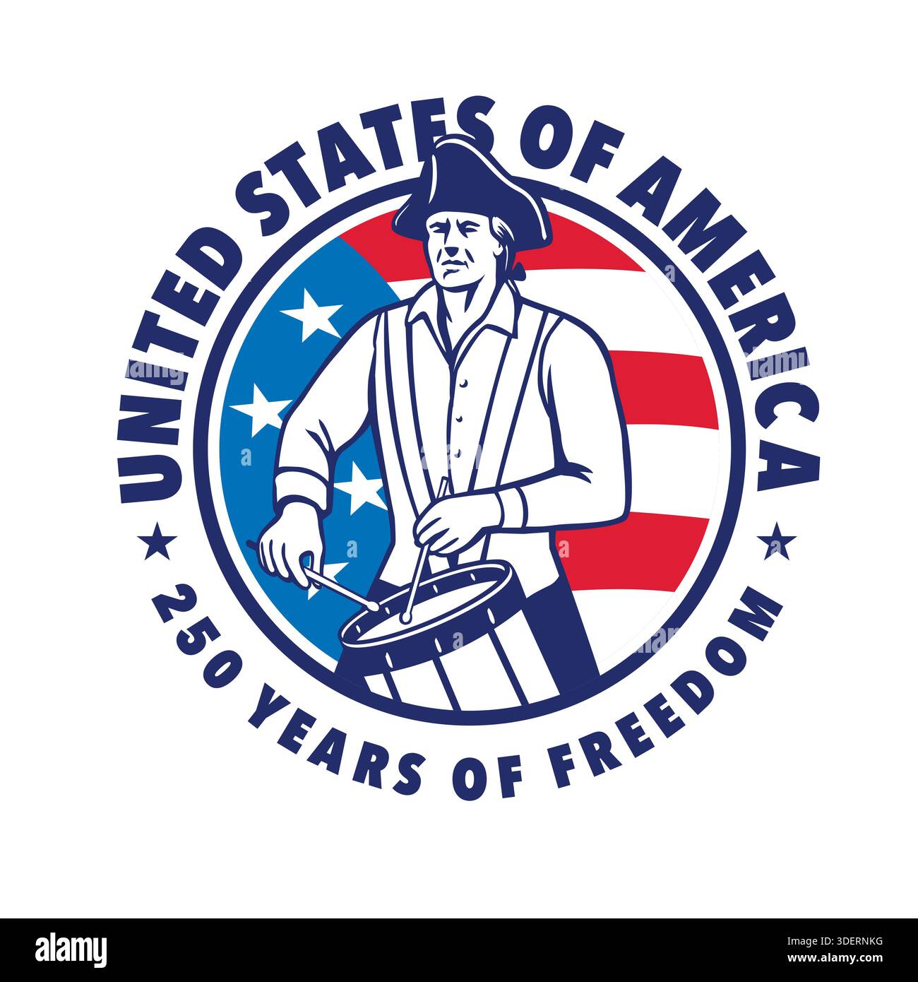 Retro logo badge style illustration showing American patriot drummer ...