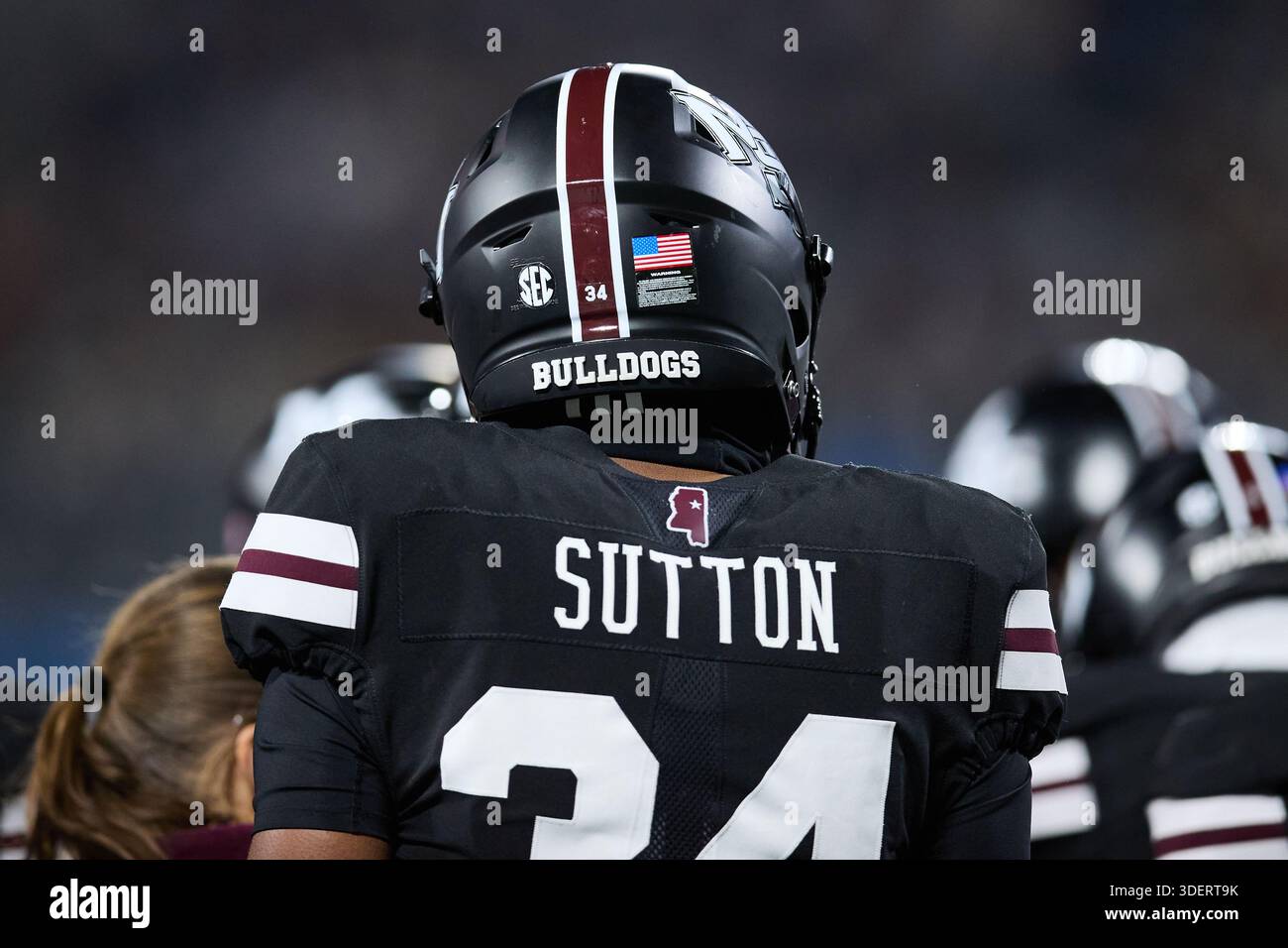 Mississippi State safety Vic Sutton (34) stands on the field during the ...