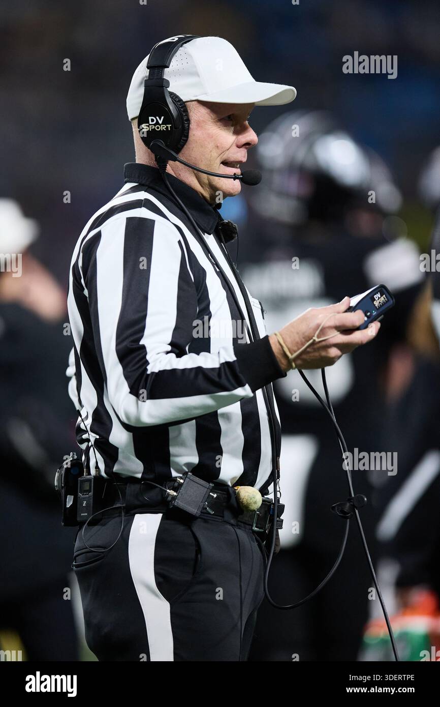 Referee Gregory Blum watches the replay monitor during the Duke's Mayo ...