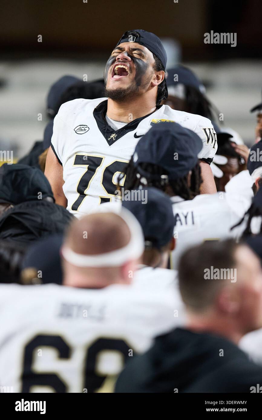 Wake Forest offensive lineman Fa'Alili Fa'Amoe (79) celebrates ...