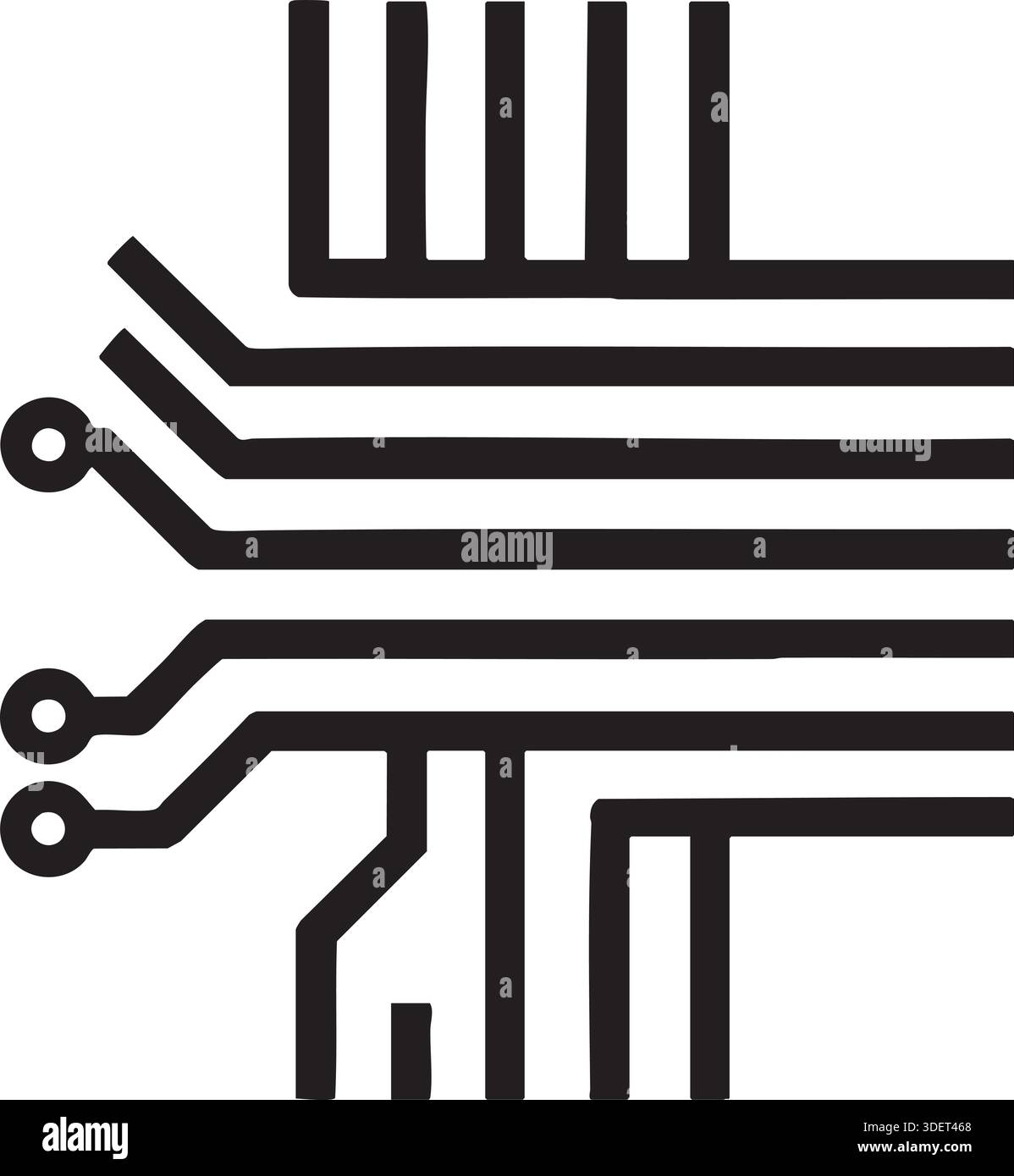 Professional black silhouette of a circuit board with thick lines and ...