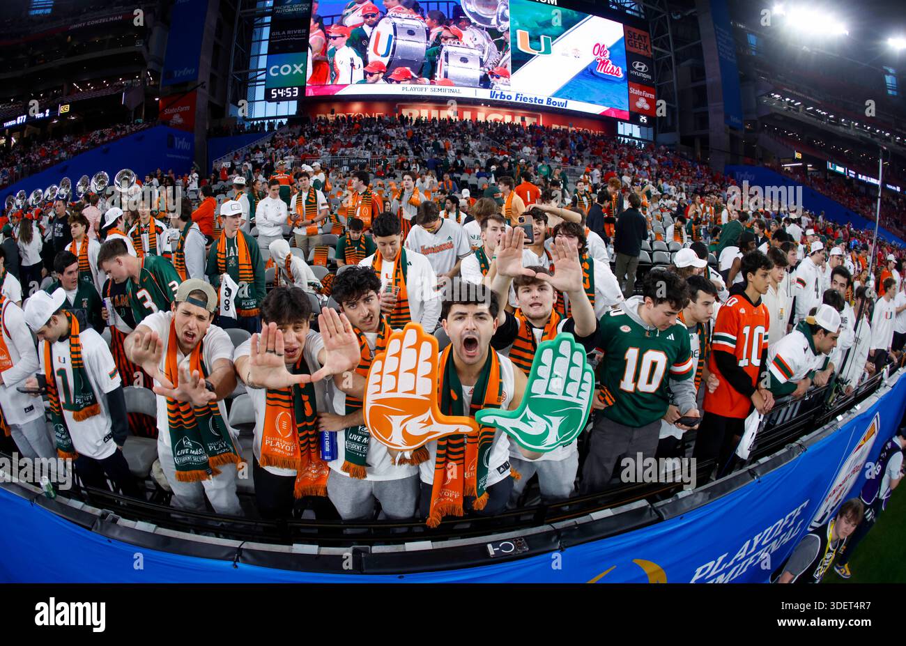 Glendale, Arizona, USA. 08th Jan, 2026. Miami Hurricanes fans during ...