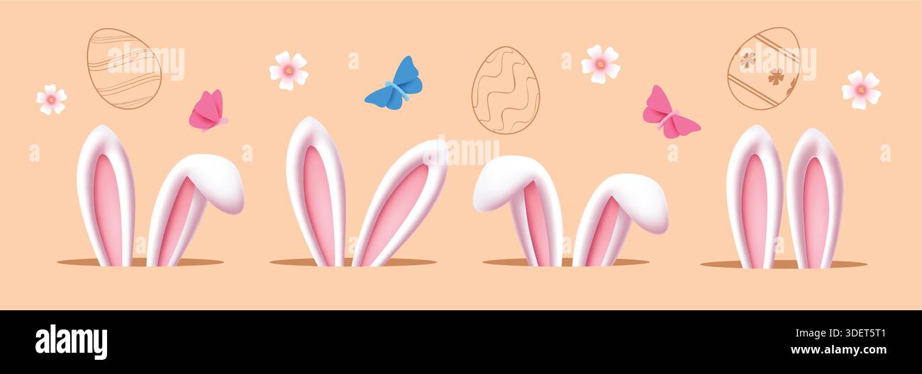 Easter bunny ears clipart set. Cute Easter rabbit ears in a hole clip ...