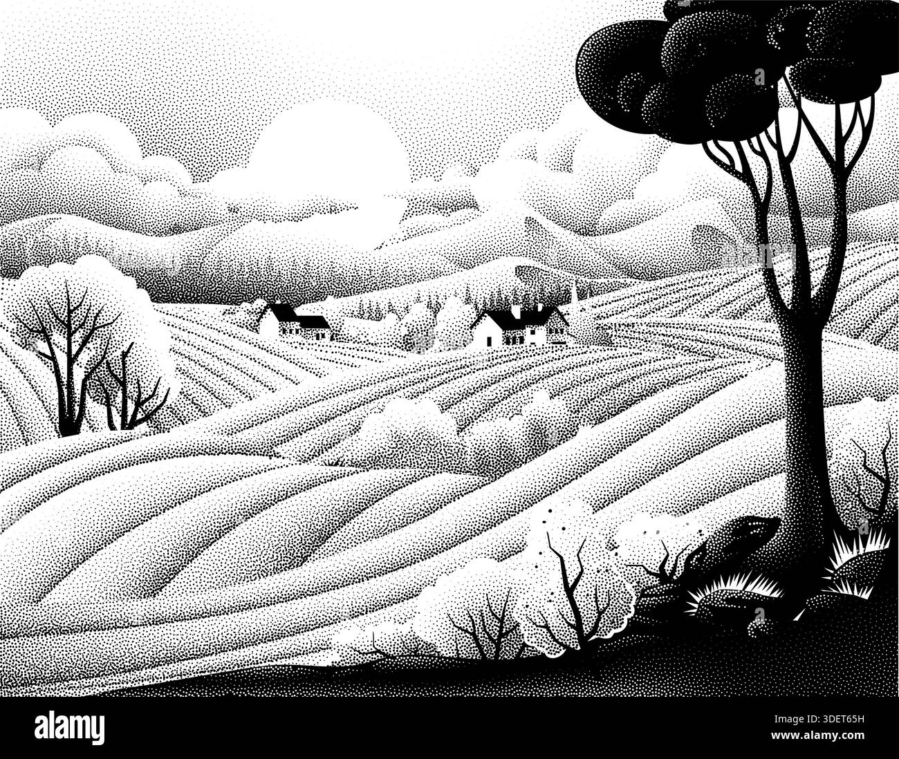 Landscape mountains background illustration Black and White Stock ...