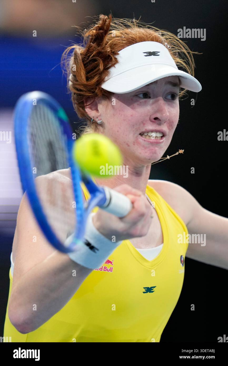 Maya Joint of Australia hits a forehand to Iga Swiatek of Poland during ...