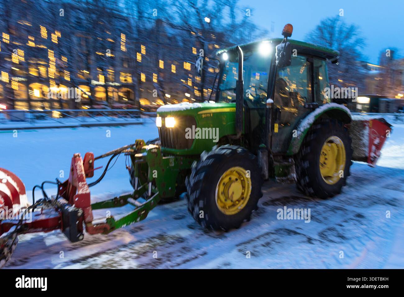 Oslo 20260108. A tractor shovels snow in Spikersuppa in Oslo. Photo ...