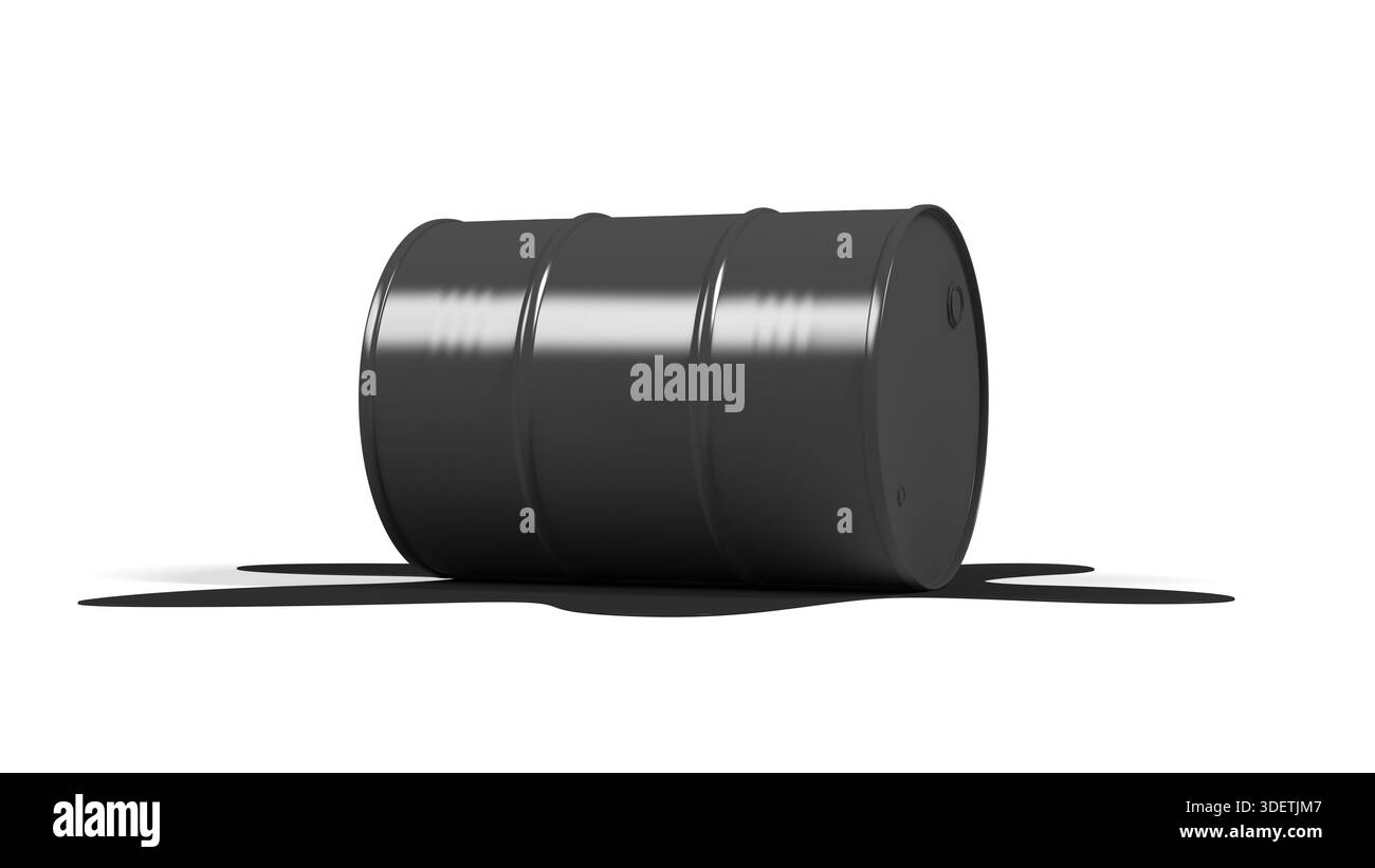 Black leaking oil barrel. Isolated. Black stain. 3d illustration Stock ...