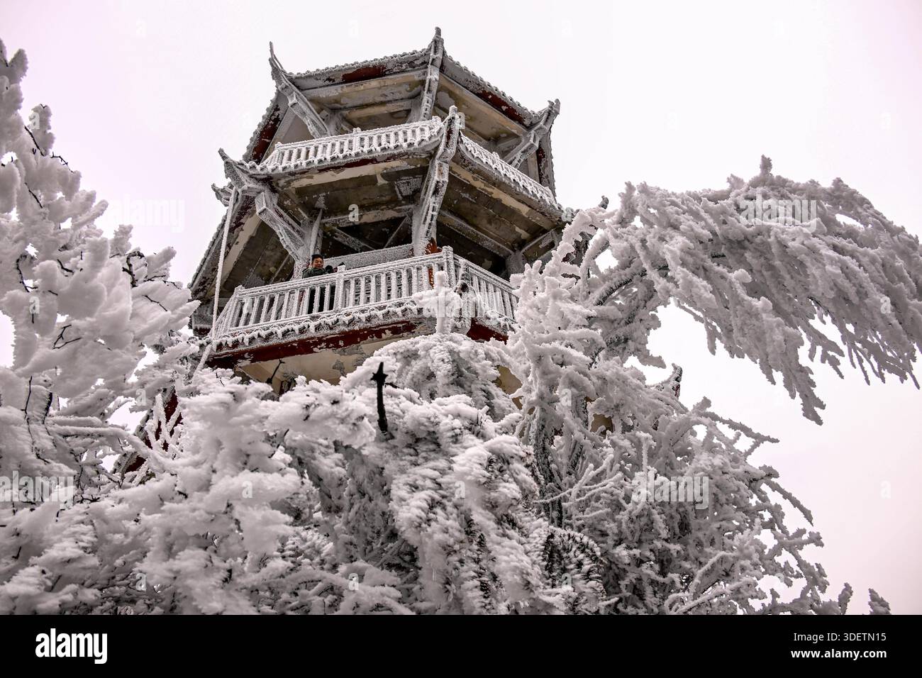 Aerial photo shows the snow-covered landscape in Youyang County ...