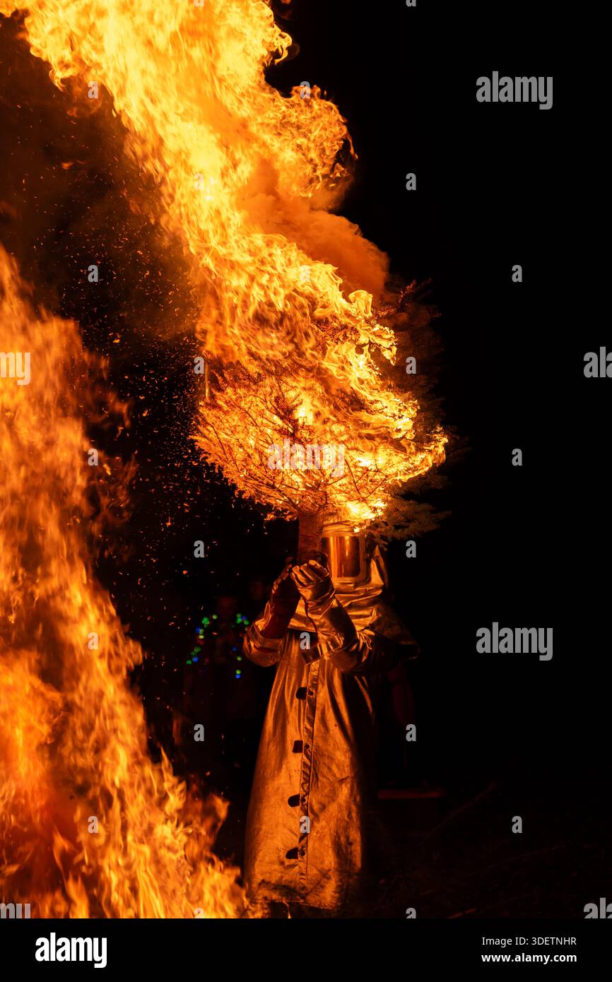 Seattle, USA. 8th Jan, 2026. Trees being burned in the annual Christmas ...