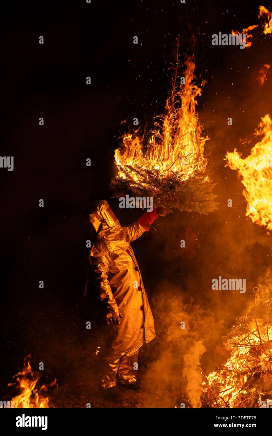 Seattle, USA. 8th Jan, 2026. Trees being burned in the annual Christmas ...