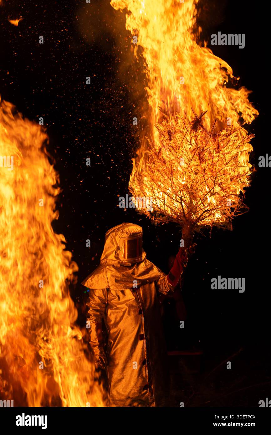 Seattle, USA. 8th Jan, 2026. Trees being burned in the annual Christmas ...