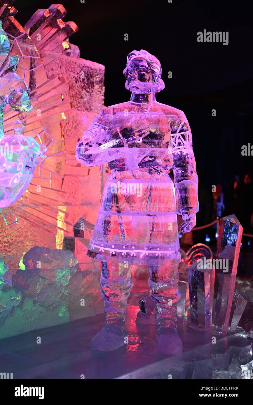 Ice sculpture made of ice cubes with illumination, St. Petersburg, ice ...