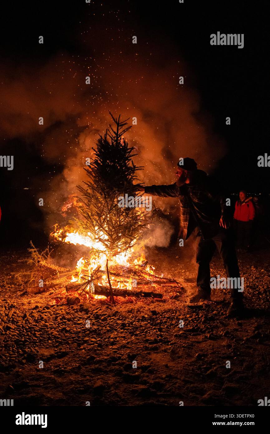 Seattle, USA. 8th Jan, 2026. Trees being burned in the annual Christmas ...