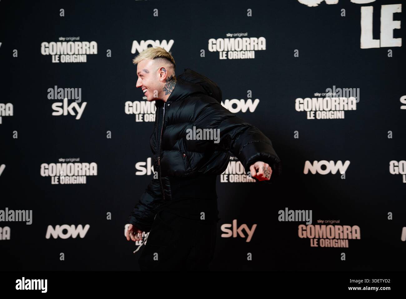 Lazza attends the ''Gomorra - Le Origini'' photocall at The Space ...