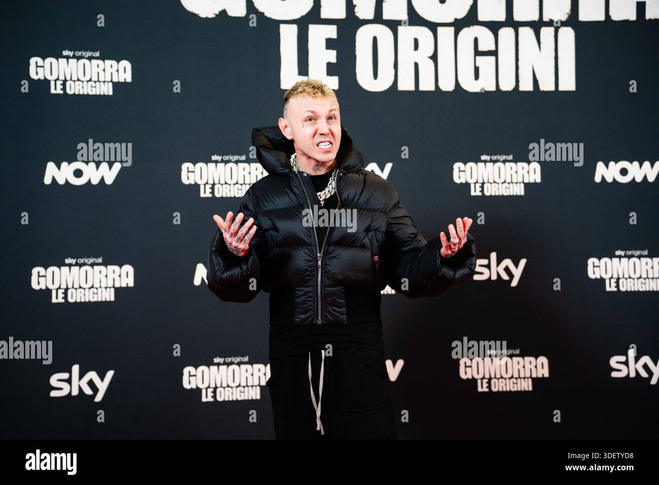 Lazza attends the ''Gomorra - Le Origini'' photocall at The Space ...