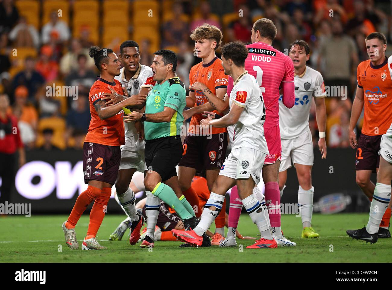 The referee breaks up a melee during extra time during the A-League Men ...