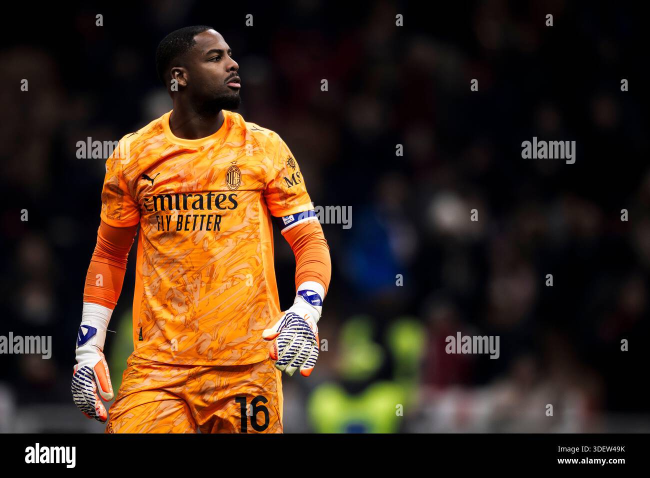 Mike Maignan of AC Milan reacts during the Serie A football match ...