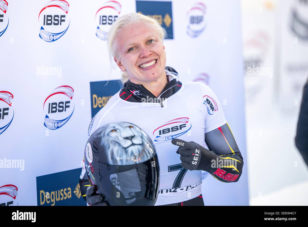 Kim Meylemans of Belgium reacts after winning the Women's Skeleton ...