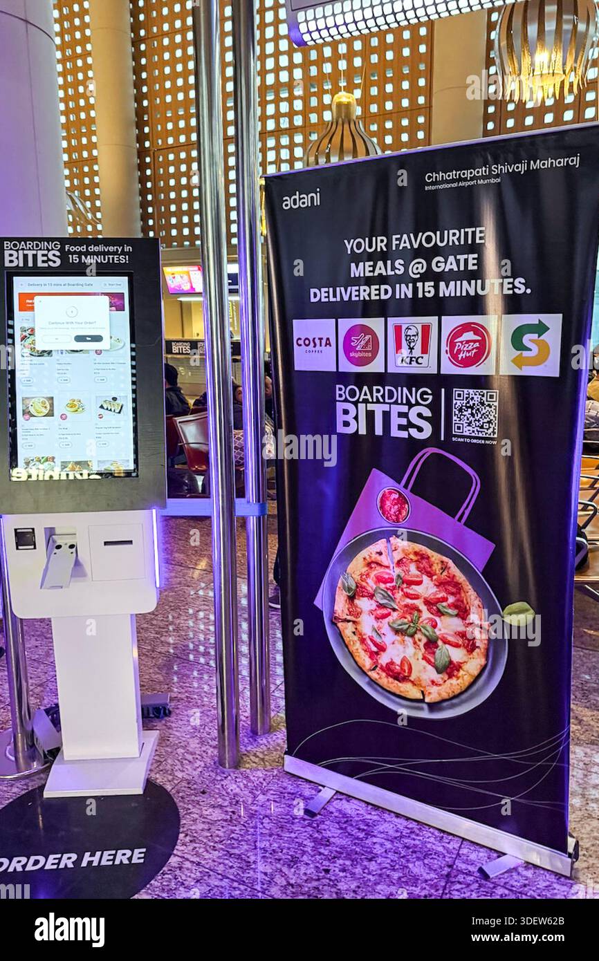 A “Boarding Bites” sign is displayed inside Mumbai’s Chhatrapati ...