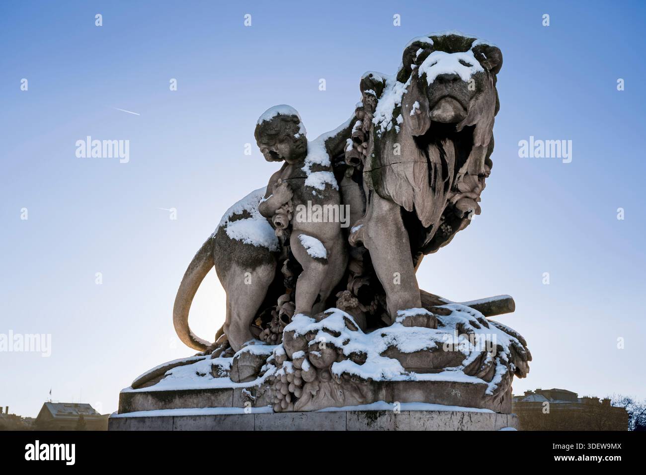 Paris, France - 01 06 2026: Snow flakes. Detail view of Alexander III ...