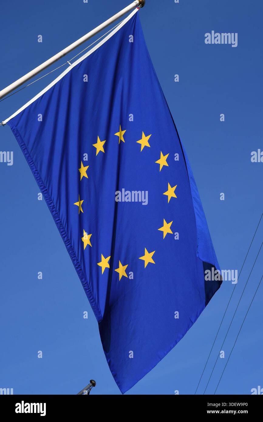 Copenhagen/Denmark 18..September 2018.. European union flag blue with ...