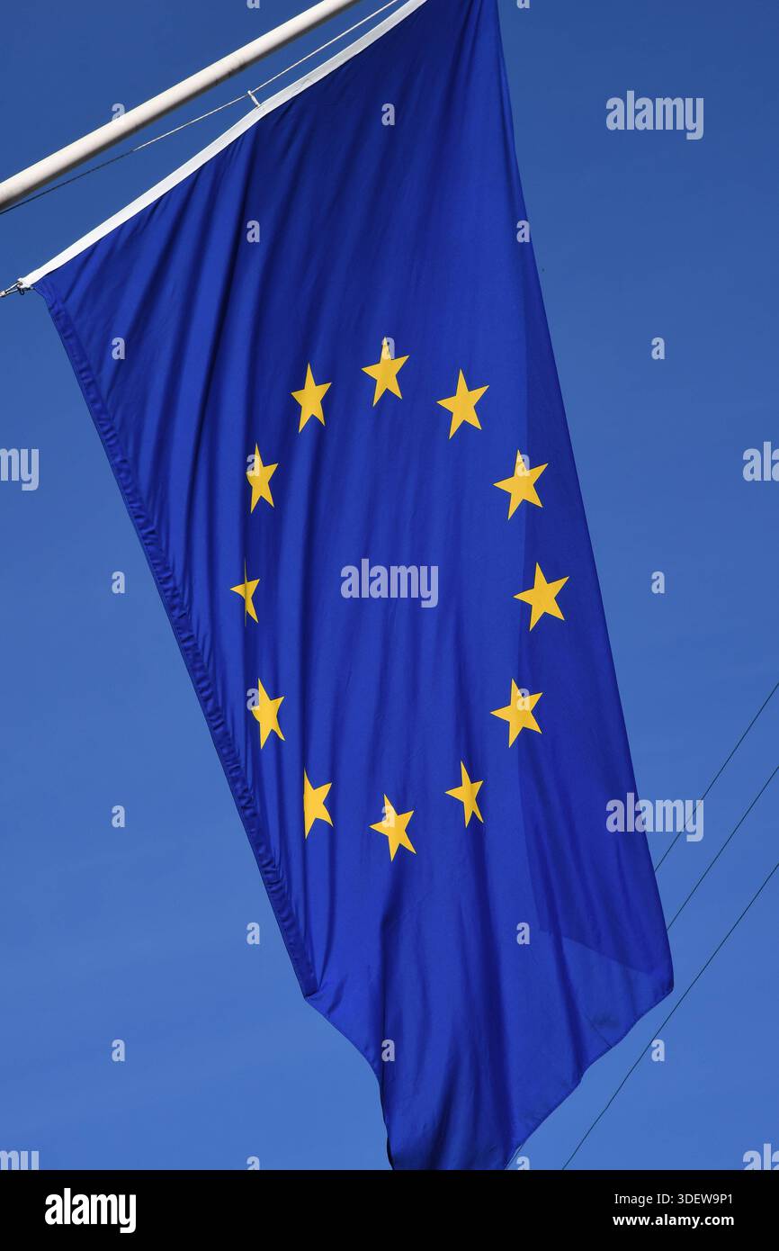 Copenhagen/Denmark 18..September 2018.. European union flag blue with ...