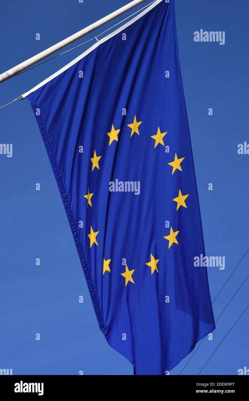 Copenhagen/Denmark 18..September 2018.. European union flag blue with ...