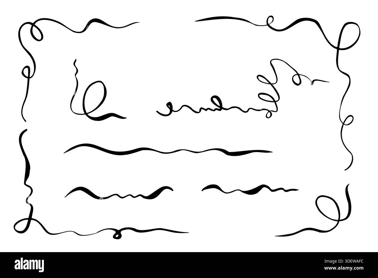 Calligraphy wavy swirling lines in black and white vector illustration ...