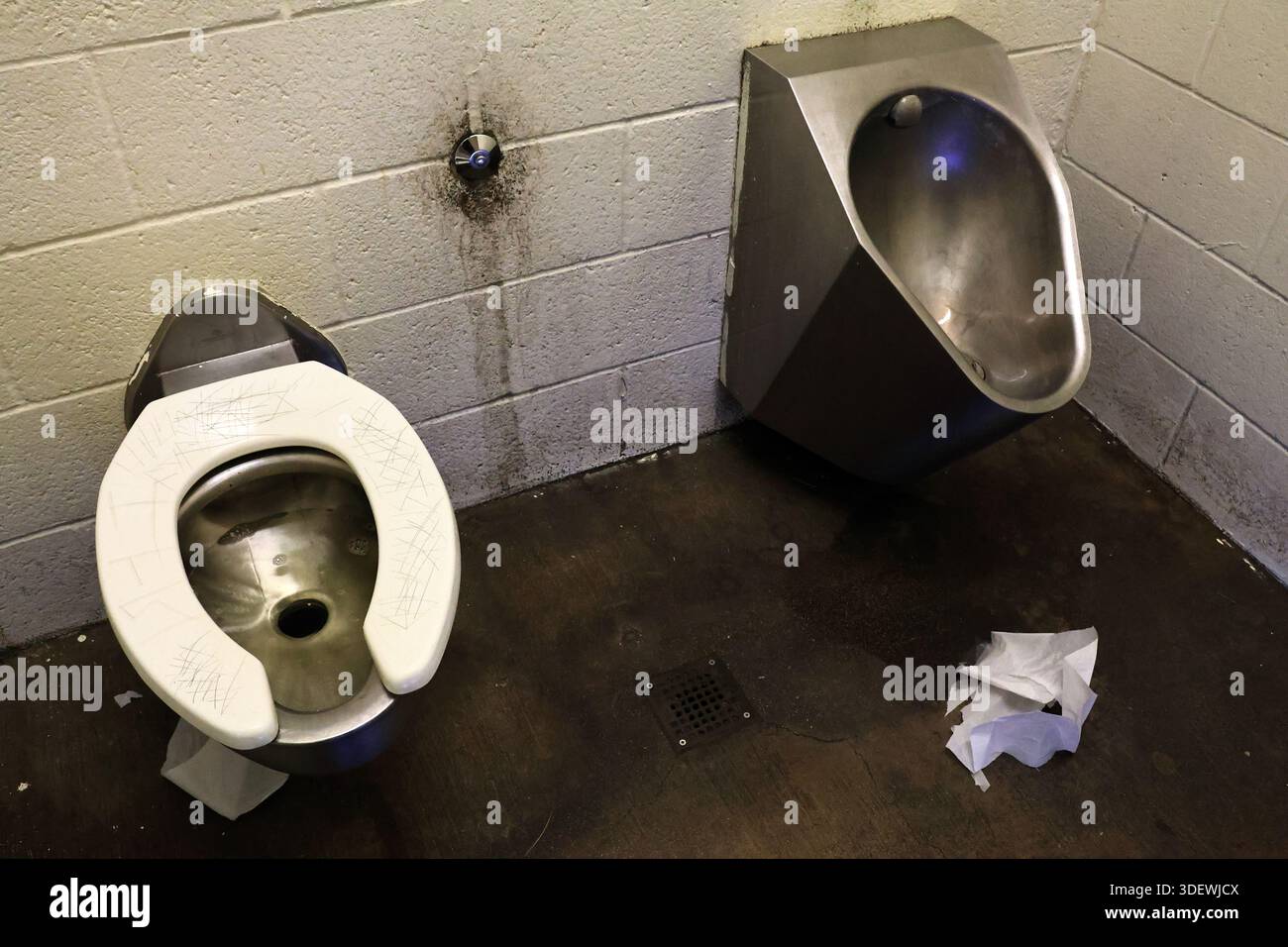 Interior view of Public Restroom at Unsanitary Conditions Stock Photo ...